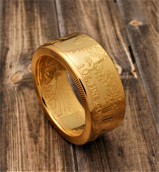 Men's Solid Gold Ring | 1oz Coin - Polished - Tails – Change To Treasure
